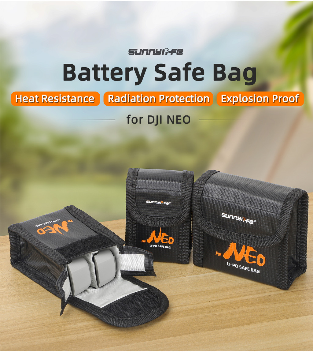 SUNNYLIFE Li-ion Battery Safe Bag for DJI NEO Mini FPV Drone, Fireproof ...