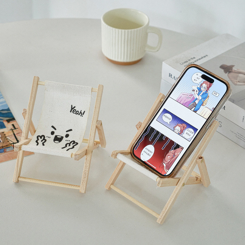Labubu Beach chair mobile phone holder wooden mini chair folding lounge ...