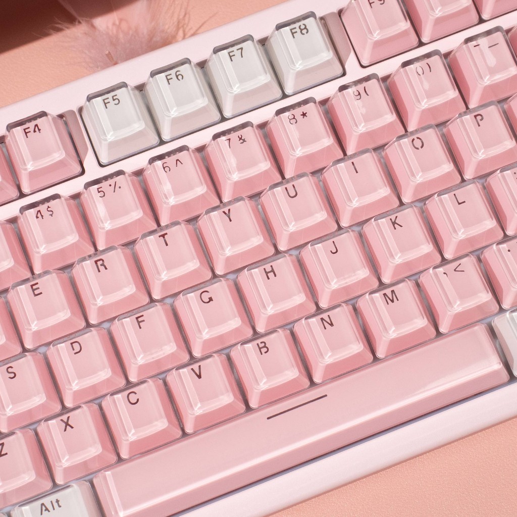 Crystal White Pink Jelly Keycaps OEM profile 104 Keys ABS Double shot ...