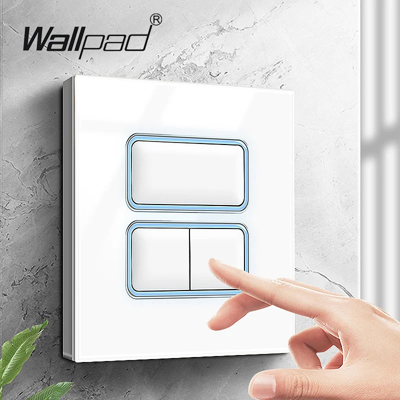 Large Wall Light Switch LED Wallpad White Glass 1/2/3/4 Gang Push ...
