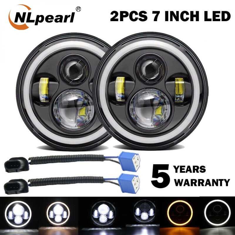 Nlpearl 7 Inch 150W Round LED Headlight High Low Beam With Blue DRL ...