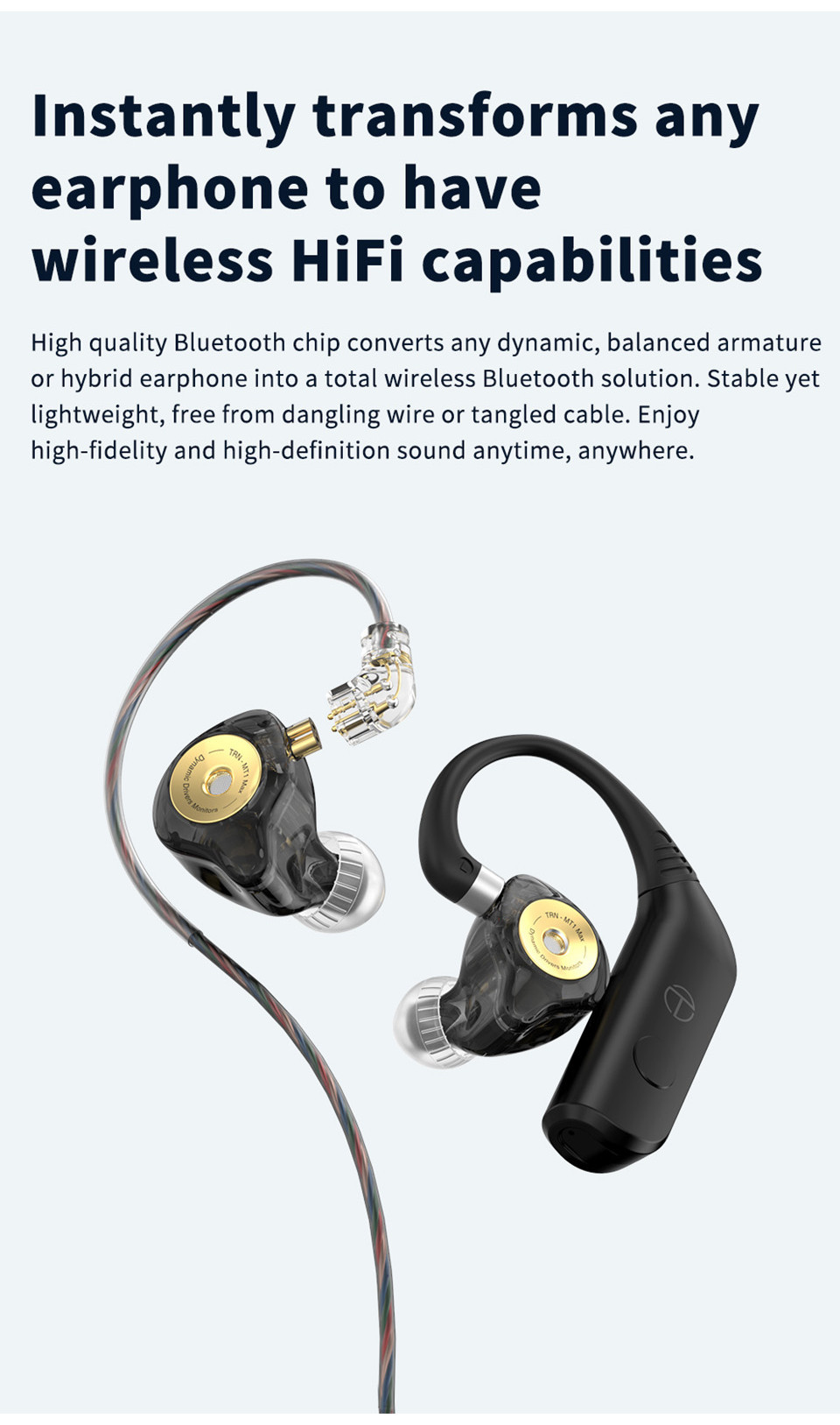 TRN BT20PRO Wireless Bluetooth 5.3 HIFI Earphones Module Upgrade Cable Replaceable For air pods ...