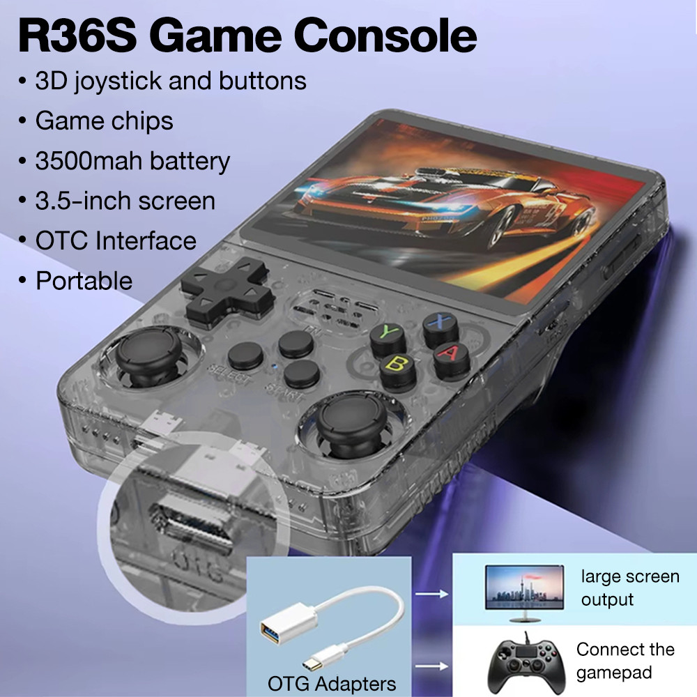 Portable R36S Game Console Mini Retro Handheld Game Console 3.5 Inch IPS Screen 15000+ Classic ...