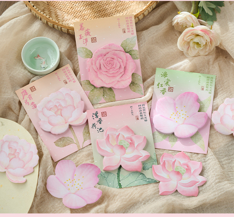 45 Sheets Lotus Flowers Shaped Sticky Notes Set Cute Self-Stick Notes ...
