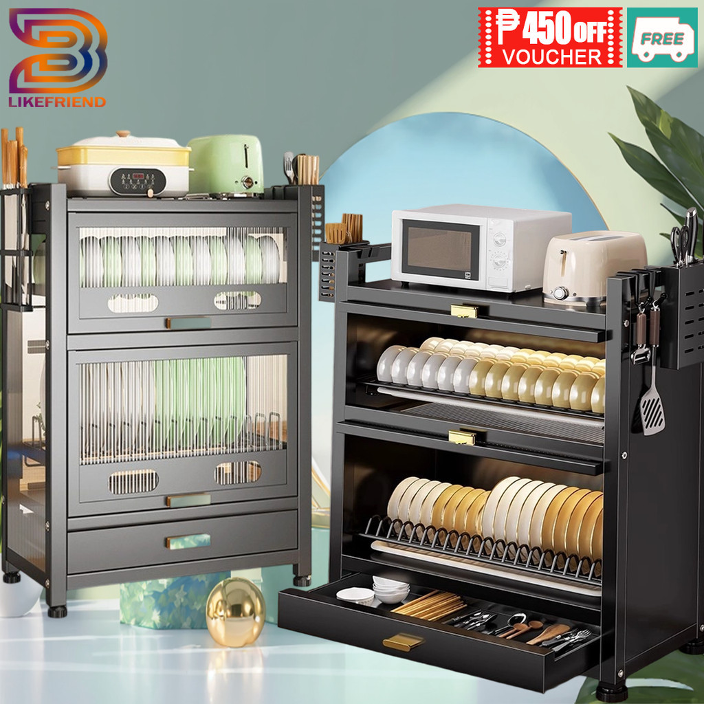 2/3 Tiers Dish Drainer Cabinet with Drawer Dish Rack Kitchen Organizer ...