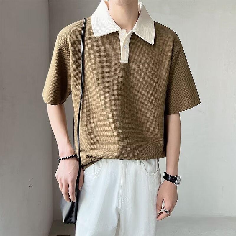 ProManShop Trend Korean Style Waffle POLO Shirt For Men Casual Basic ...