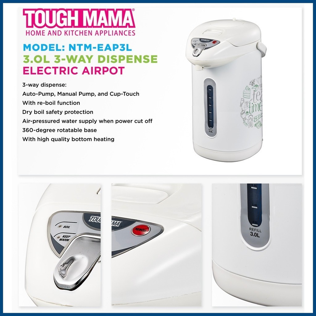 Tough Mama White Electric Airpot 3 Way Dispense Keep Warm Auto Manual ...