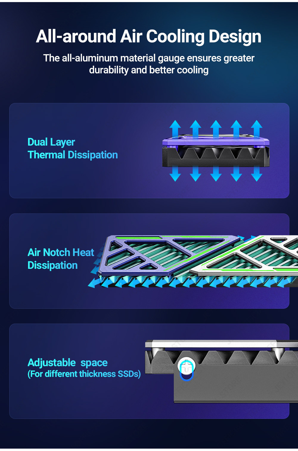 JEYI cooling slot Dazzcold M.2 SSD Heatsink 2280 NVME NGFF Radiator ...