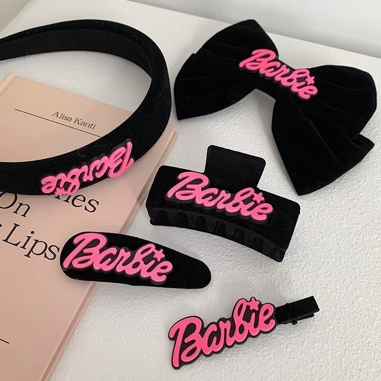 Black Pink Series Barbie Hair Accessories Velvet Bow Hairpin Hair Hoop ...