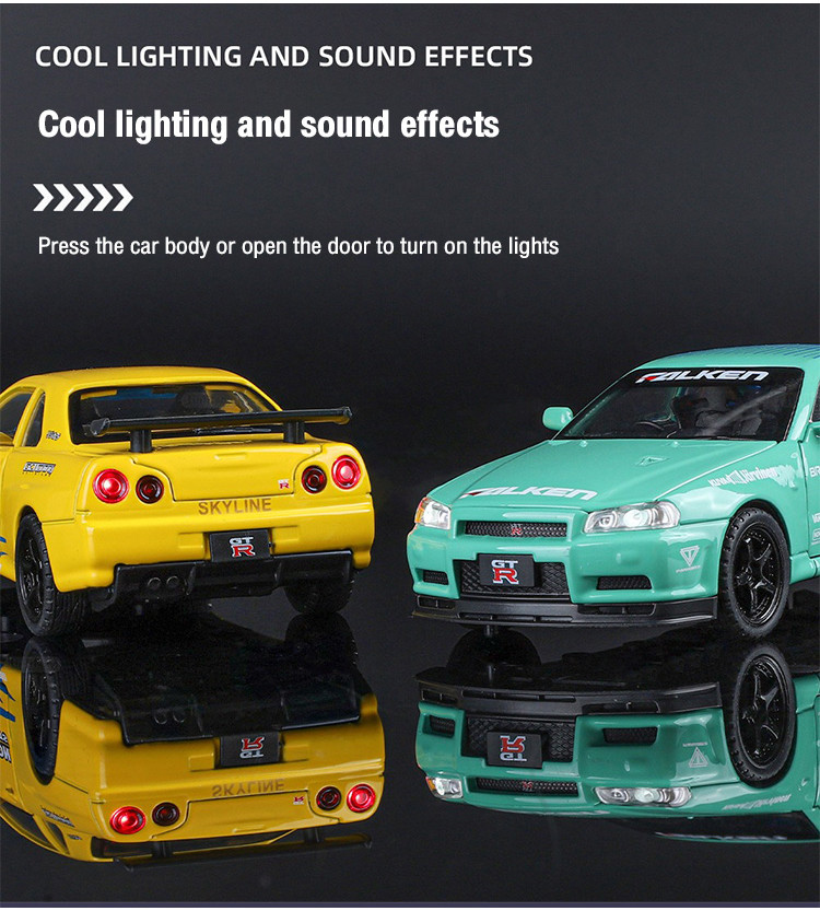 KLT 1:32 NISSAN GTR R34 Livery Metal Alloy Toys Car Model Diecast ...