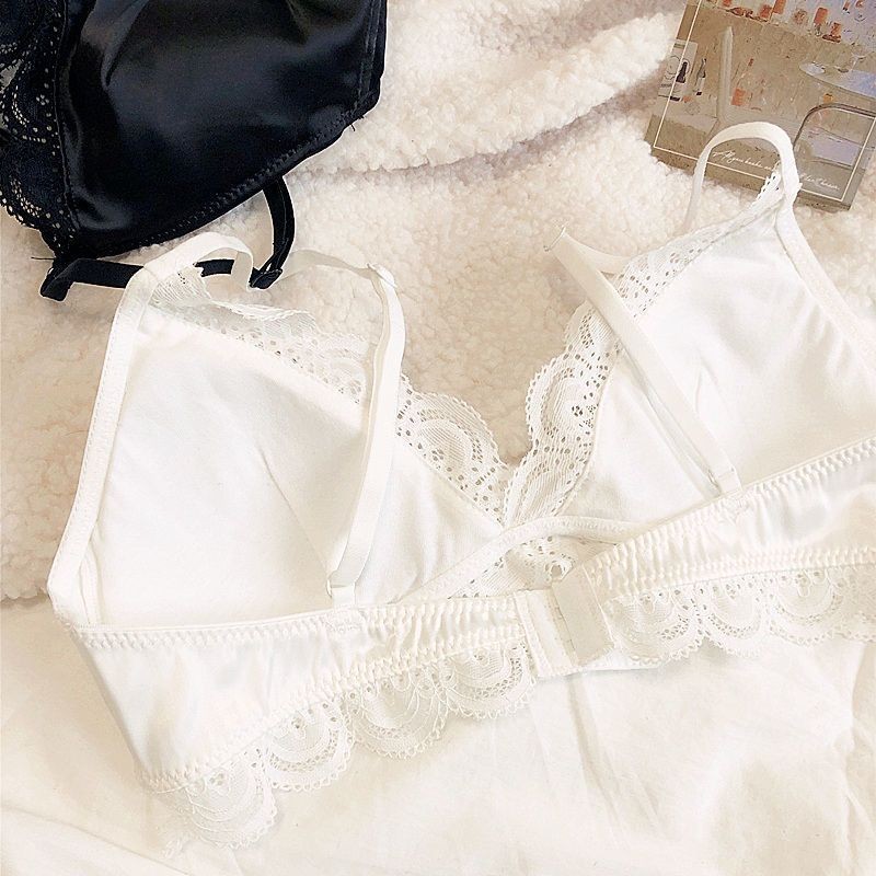 French Sexy Lace Triangle Cup Top Support Gathering Thin Wireless ...