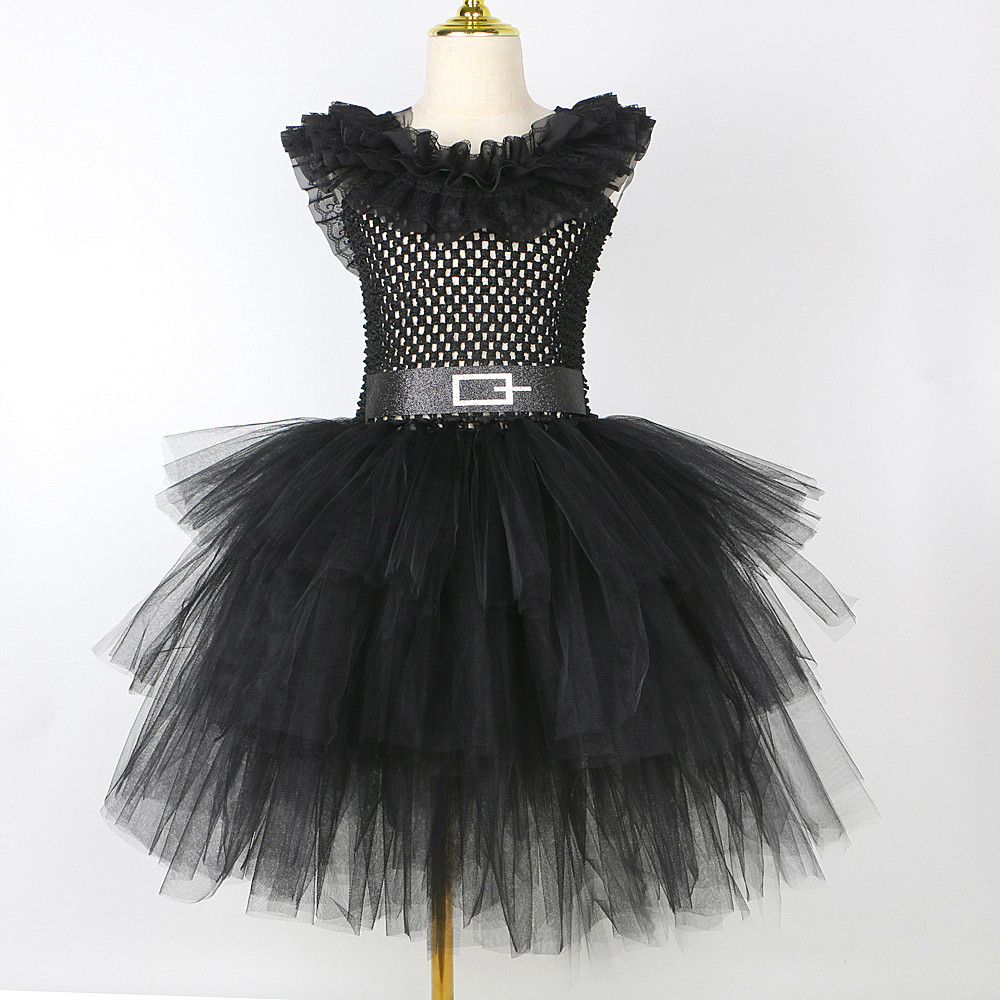 3 Layered Wednesday Girl Costumes Addams Carnival Halloween Tutu Dress ...