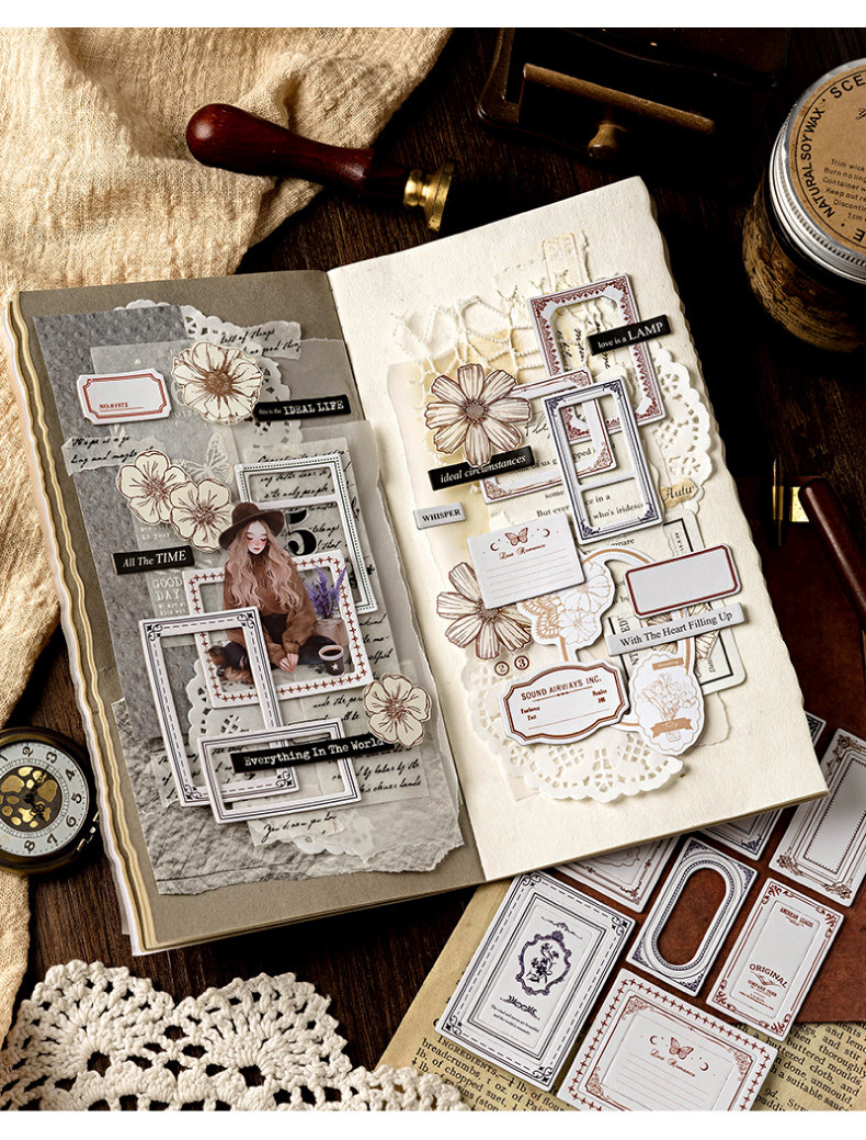 ENWEI 2 Sheets [Text Border Set Series] Vintage Journal Stickers Hard ...