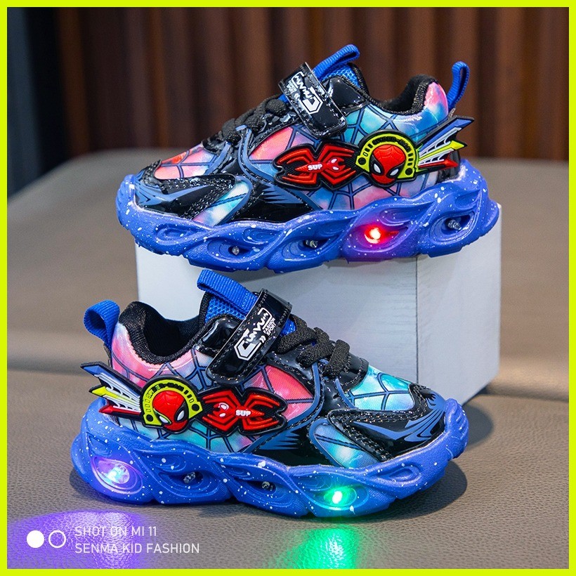 SENMA Spiderman Shoes For Kids Boys Rubber Shoes With Lights Korean ...
