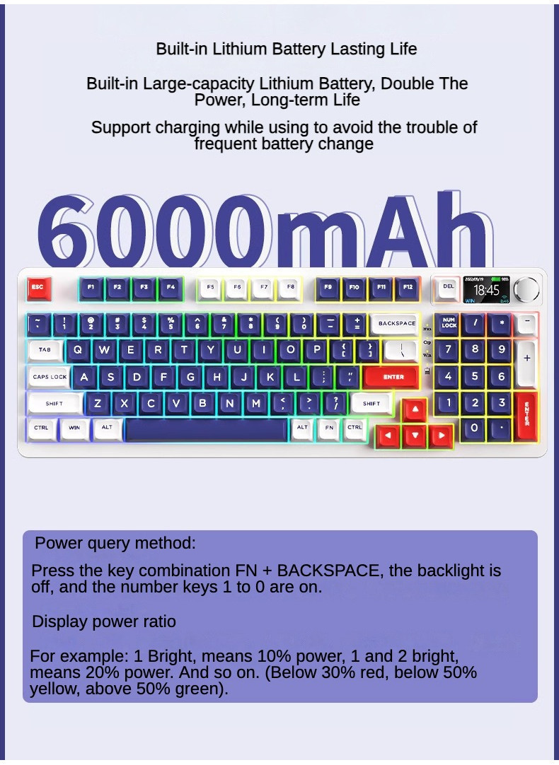 Lychee Gaming C98PRO 98-key Display Screen 2.4g Wireless Bluetooth ...