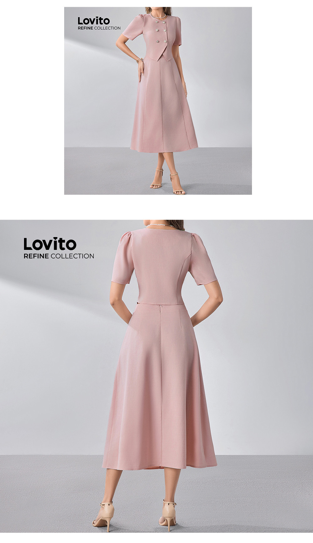 (Lovito Refine) Women Elegant Skirt Sets Double Button Structure Line ...