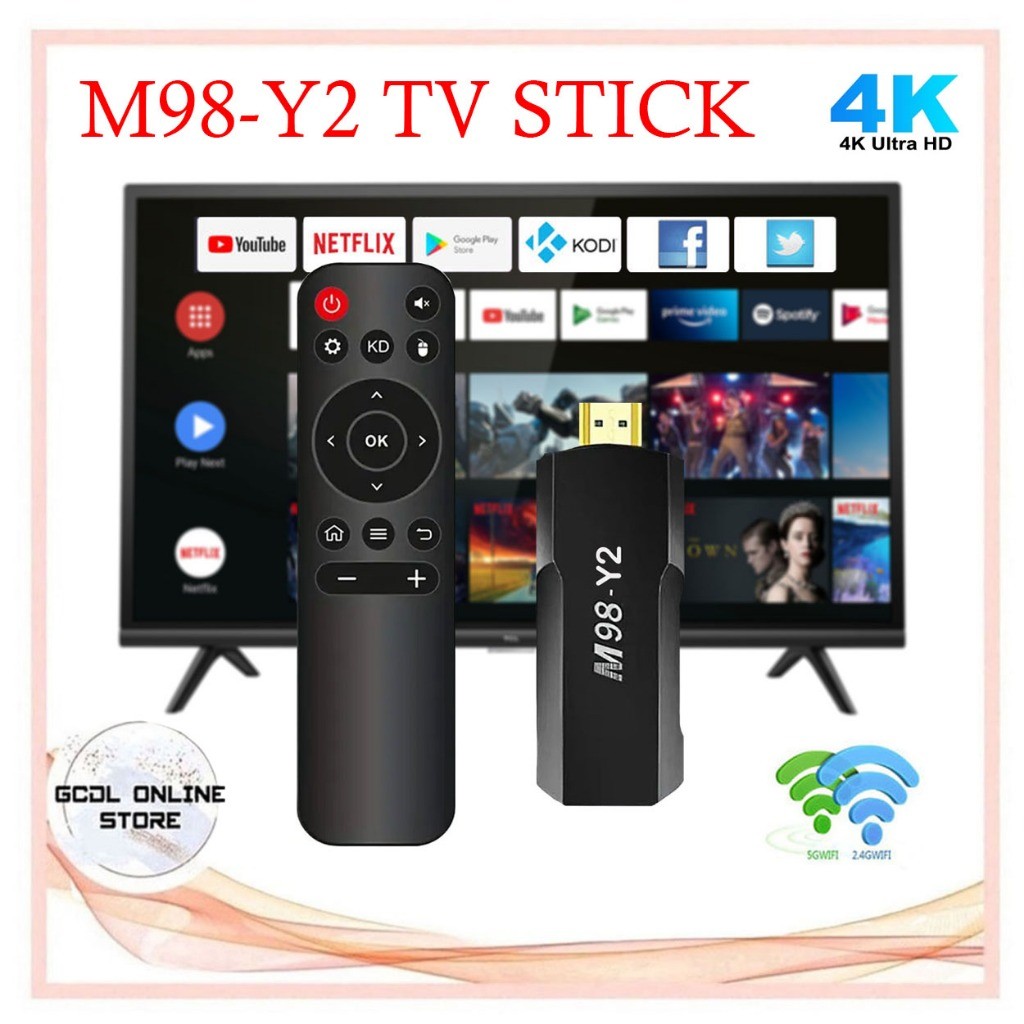 Y2 Smart TV Stick M98 Android TV 2.4G 5G WiFi Google Assistant Chromecast Netflix 3D Smart ...