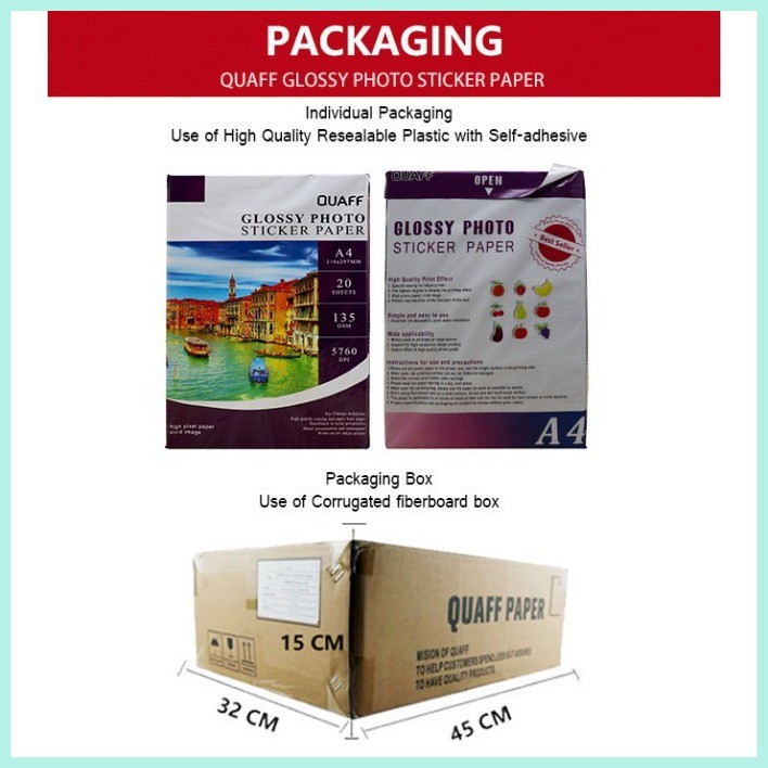 5 pack Quaff Glossy Photo Sticker Paper Papers - A4 Size, 8.25x11.75 ...