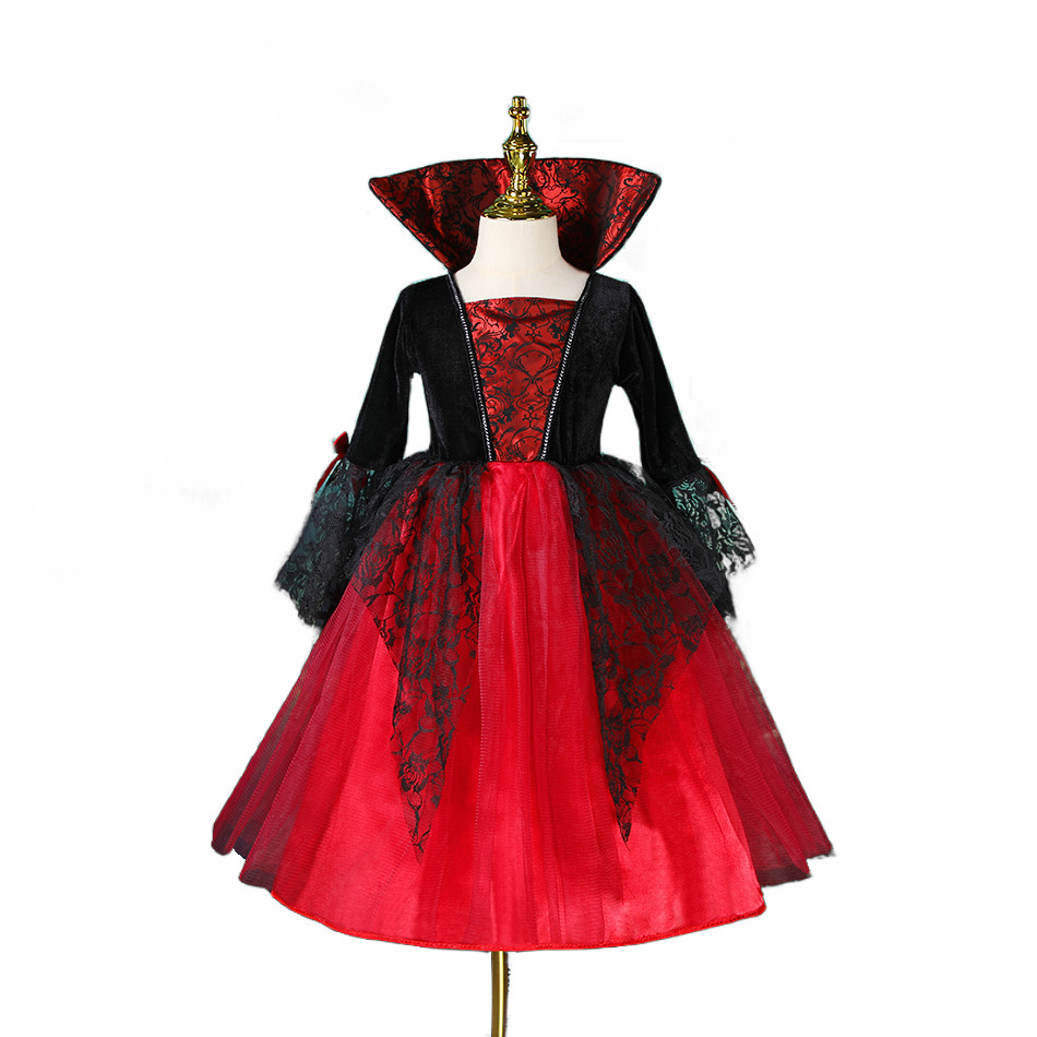 2024 Girls Halloween Vampire Red Dress Suit Cosplay Costume for Kids ...