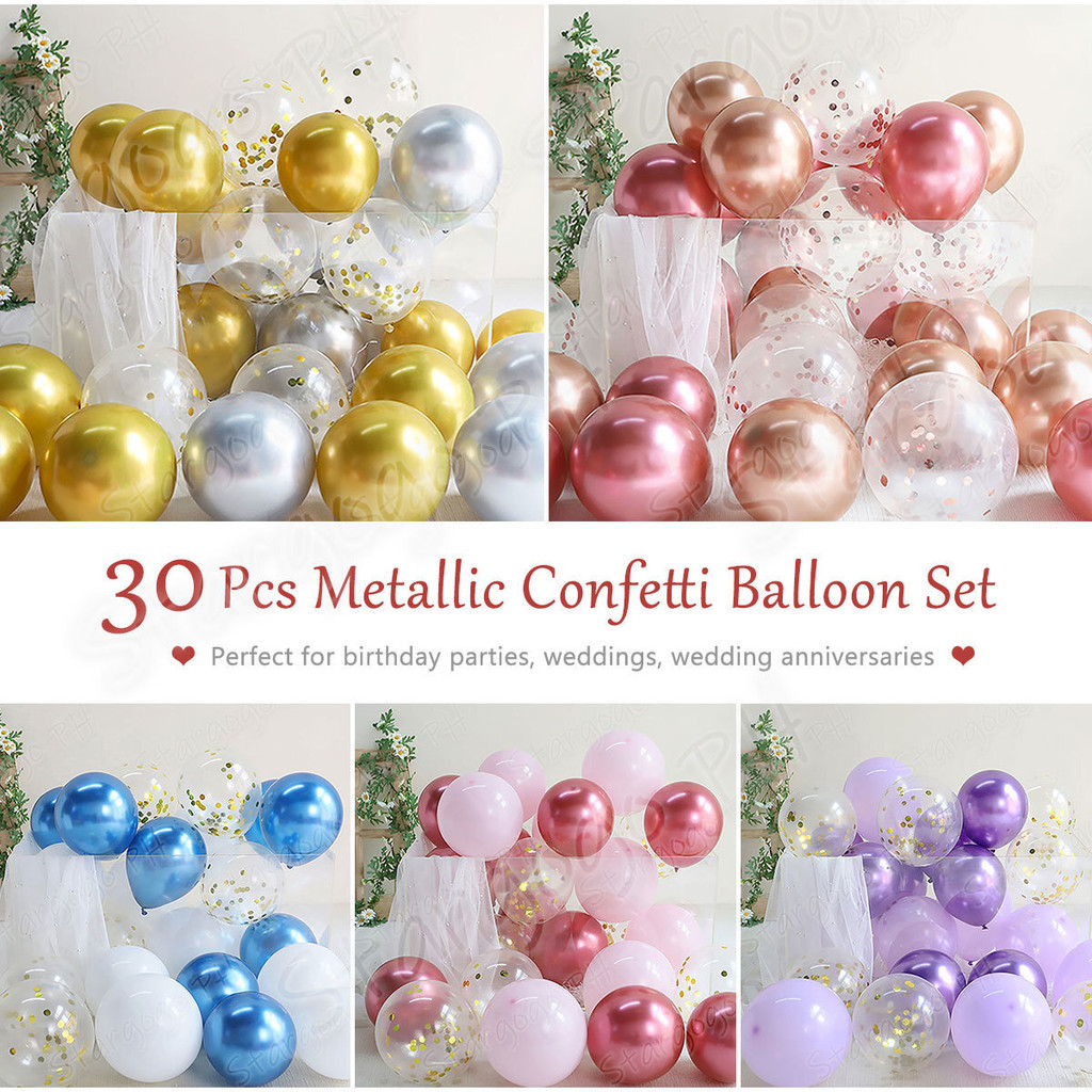 30pcs Chrome Latex Balloon Set 12" Metallic Confetti Balloons Party ...