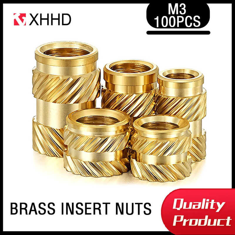 M3 100Pcs Brass Nuts Knurled Hot Melt Heating Molding Copper Thread ...