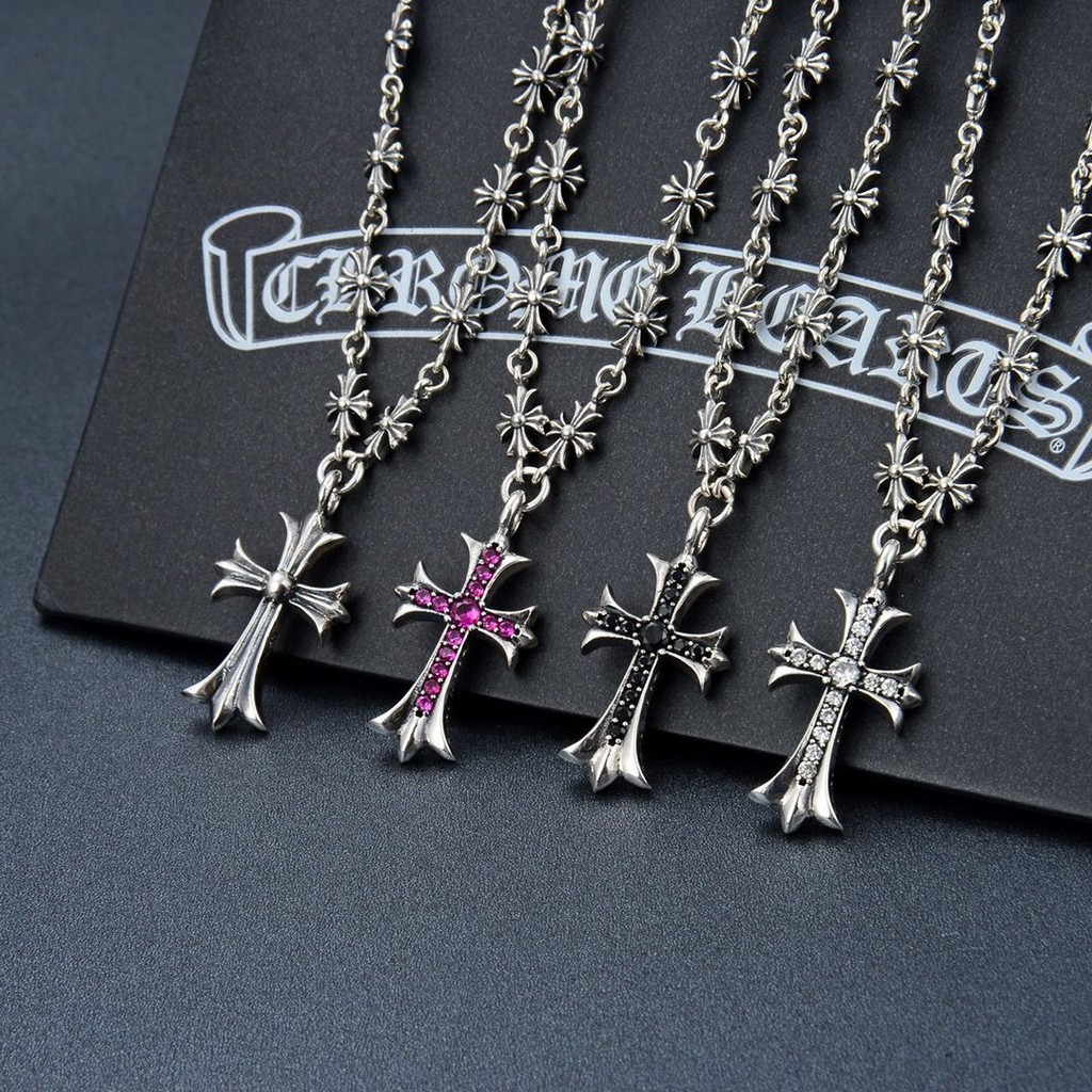 Chrome Hearts CH Cross Diamond Necklace Thai Silver Old Cross Pendant ...