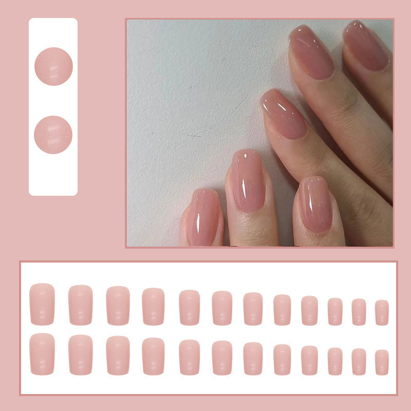 【Free Gift】24Pcs Short Pure Color Fake Nails Set with Jelly Glue Nail ...