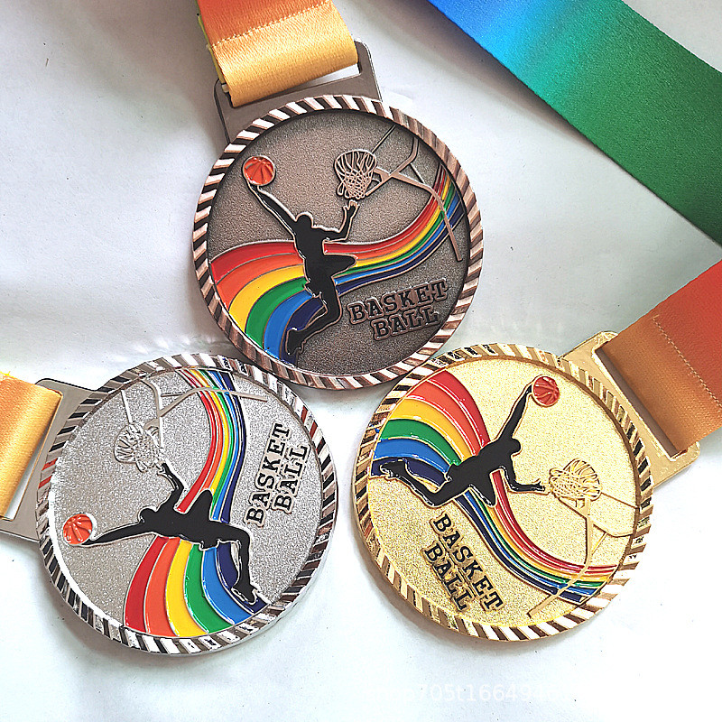 [FREE + LOGO + Ribbon] Colored dunk Basketball medals Gold, silver and ...