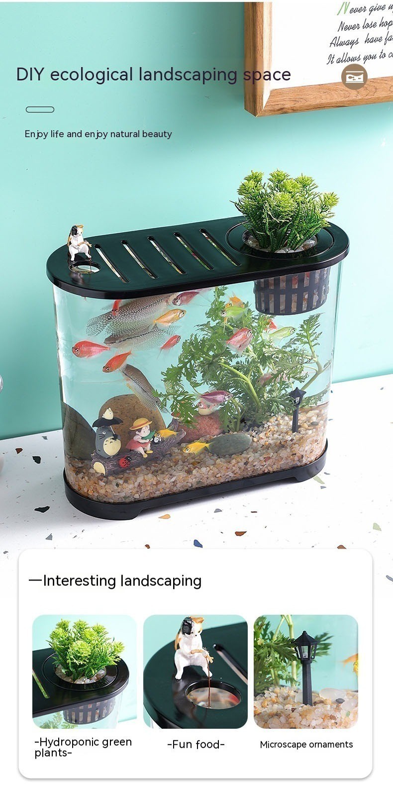 Acrylic Desktop Fish Tank Mini Aquarium HD Transparent Betta Tank Guppy ...