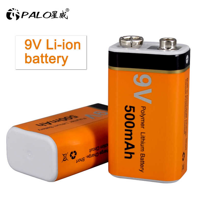6F22 PALO 9 Volt Rechargeable Li-Ion Battery 500Mah 9V Lithium ...