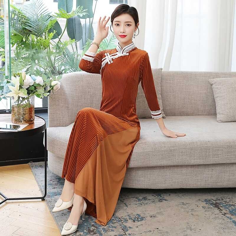 Chinese Traditional Qipao Ao Dai Vieam Oriental Elegant Cheongsam Dress ...