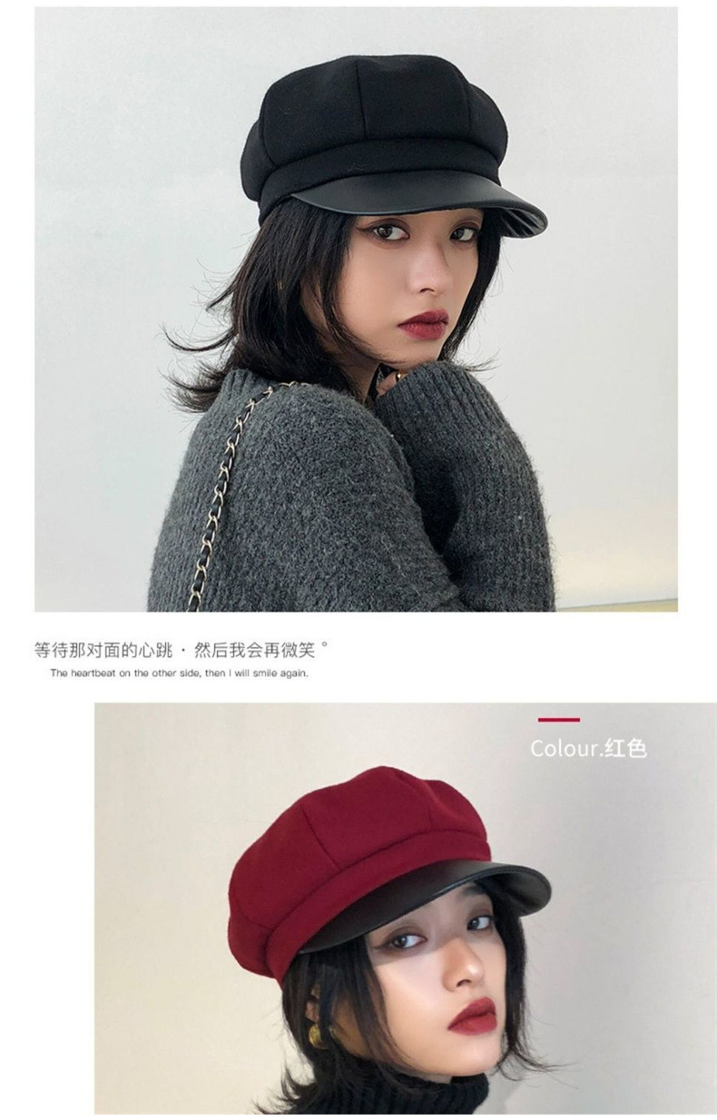 Beret Women Woolen Winter Korean Version Warm Fashion Octagonal Hat ...