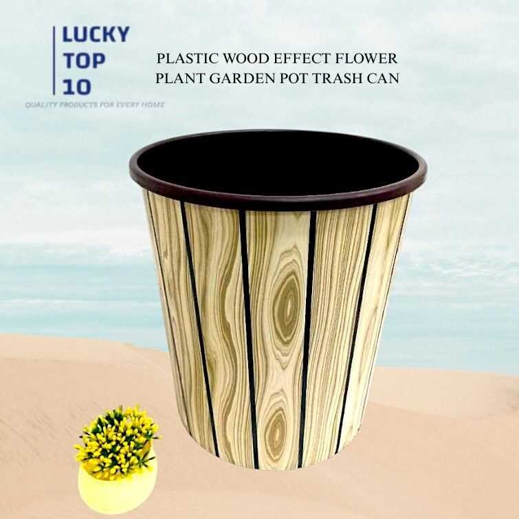 PLASTIC EFFECT FLOWER PLANT GARDEN Pot/Imitation WOOD GARBAGE Can/Dust ...