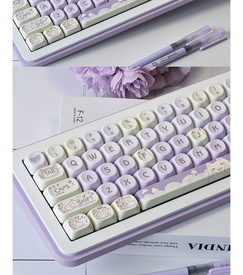 Taro Mud Kitten Theme Keycaps MOA Profile Customization PBT Purple Key ...