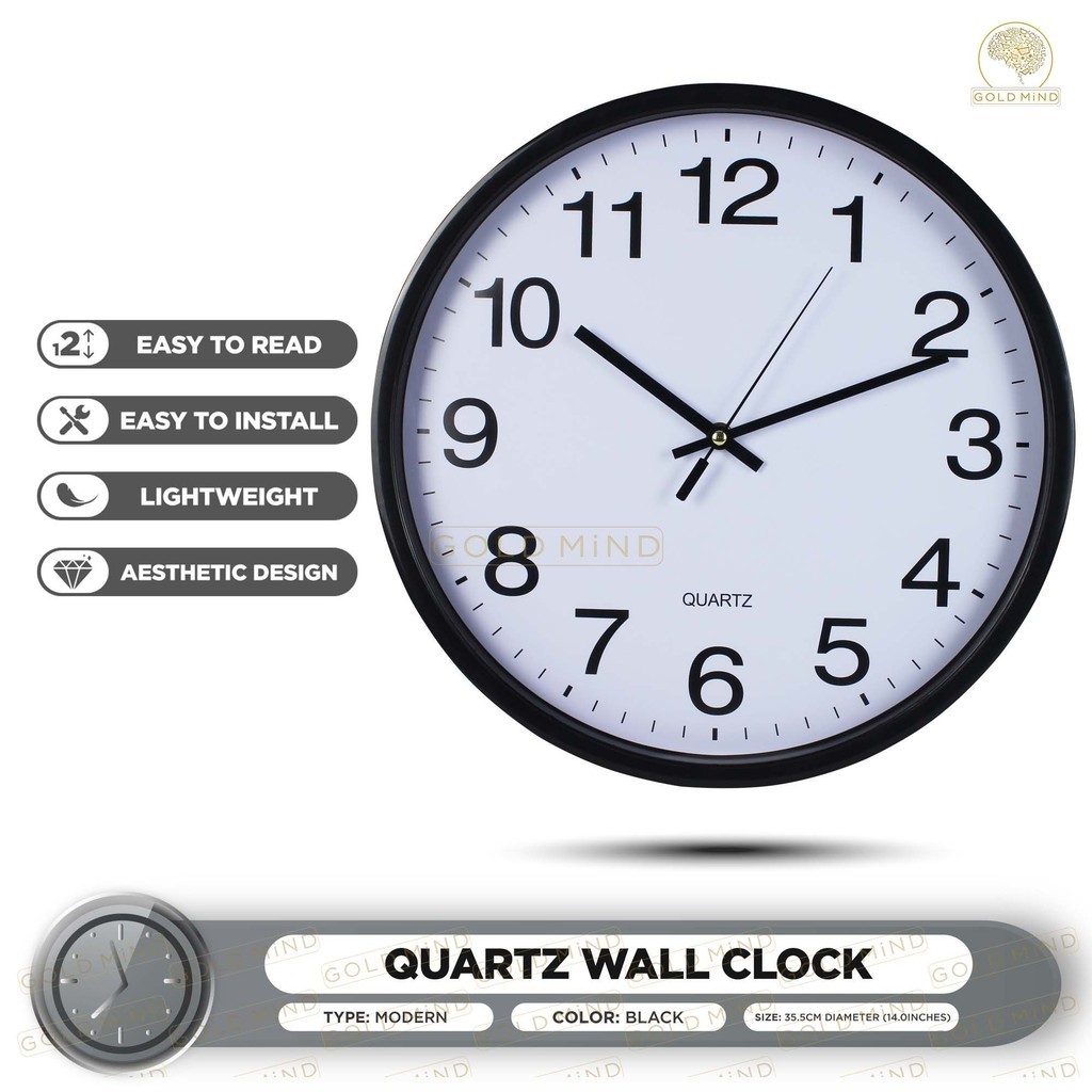 Modern Quartz Wall Clock (14 inches) | Free Battery Included | Low ...