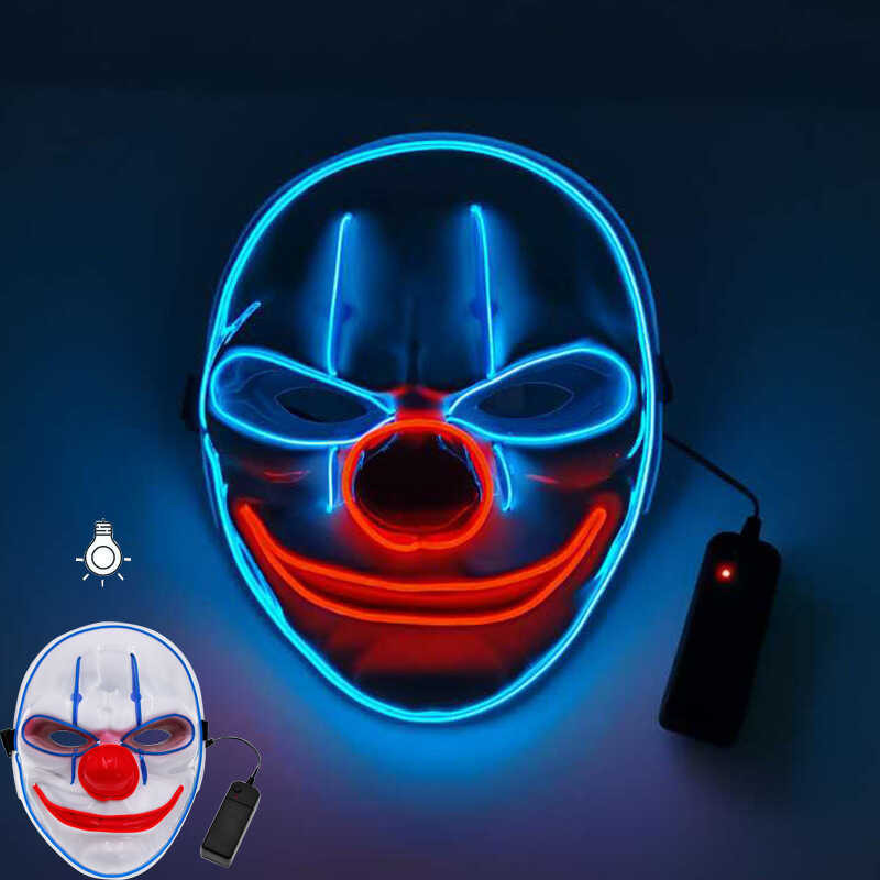 Halloween Glowing Mask Horror Scary Glowing Face Mask LED Cold Light ...