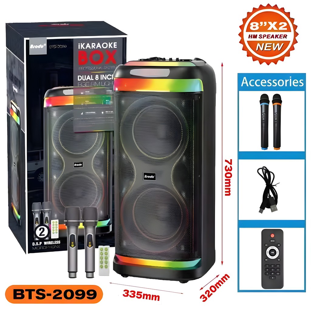 BTS-2099 8x2inches Wireless Outdoor Party Speaker Trolley Speaker With ...