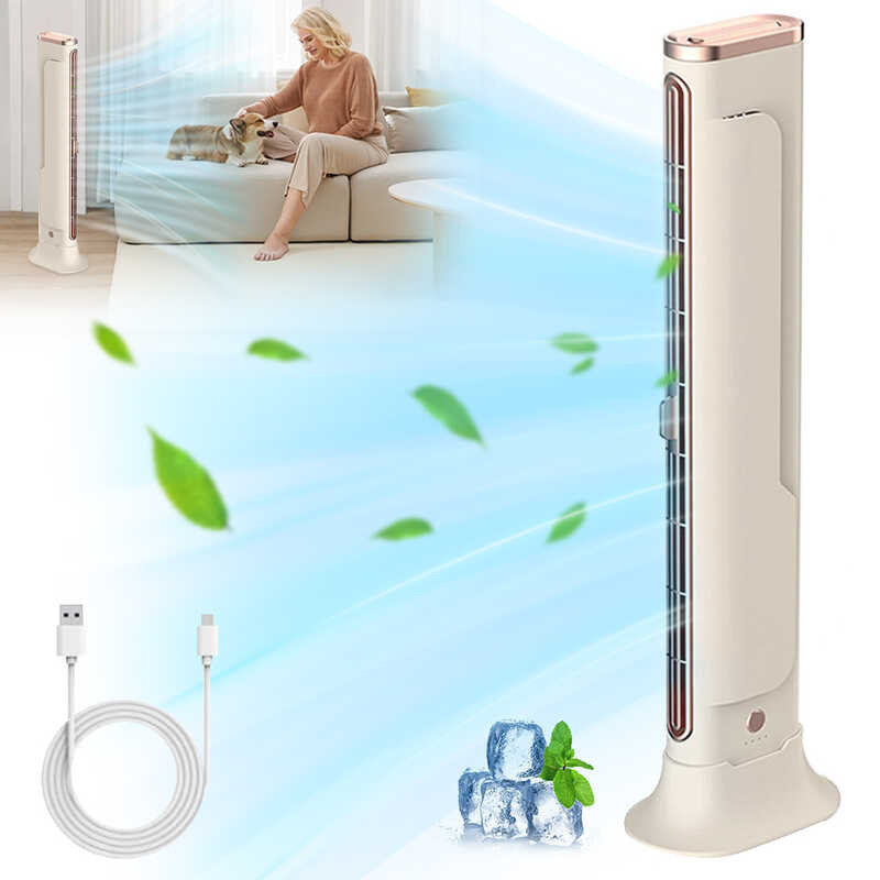 Mini Vertical Tower Fan, Desktop 1200Mah Rechargeable Portable 3-Speed ...