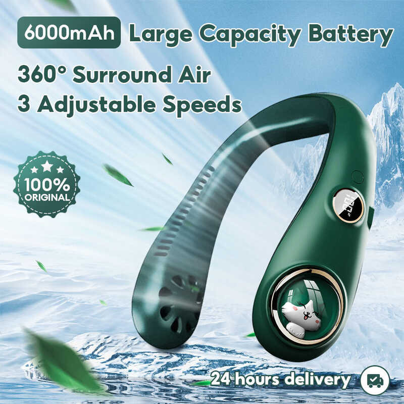 Fs25 Aolon Portabel 6000Mah USB Rechargeable Personal Fans LED Digital ...