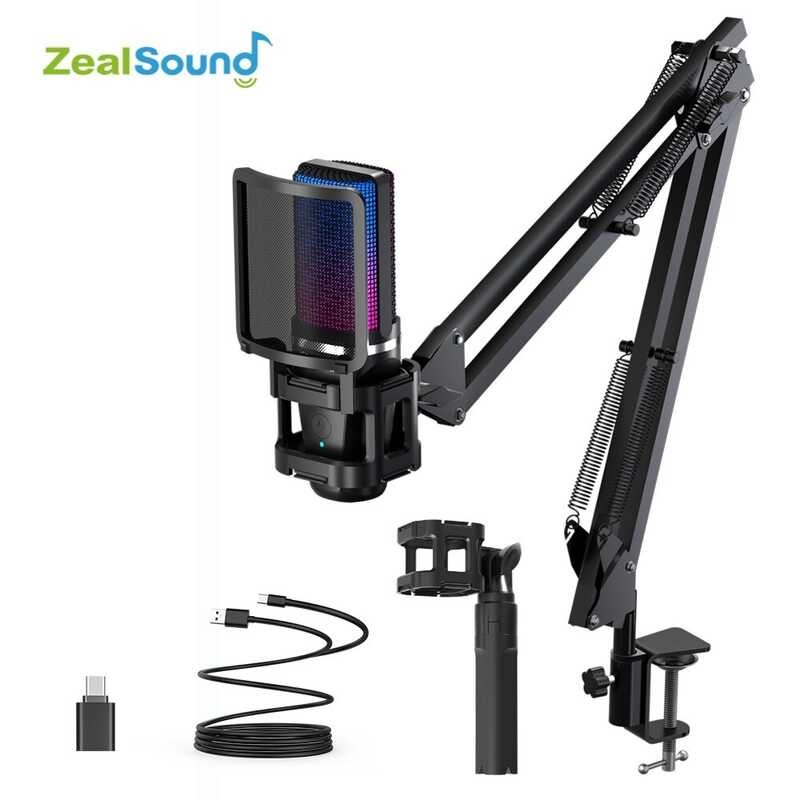 Zealsound RGB Recording Microphone With Articulated Arm/USB Condenser Mic with Tripod For Gaming ...