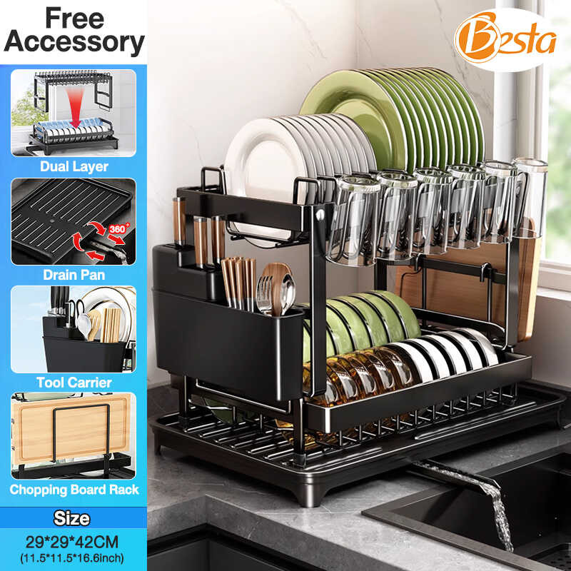 \12304; Sa Drain-Pipe】2/3 Tiers Dish Kitchen Storage Drying Gamit Ang ...