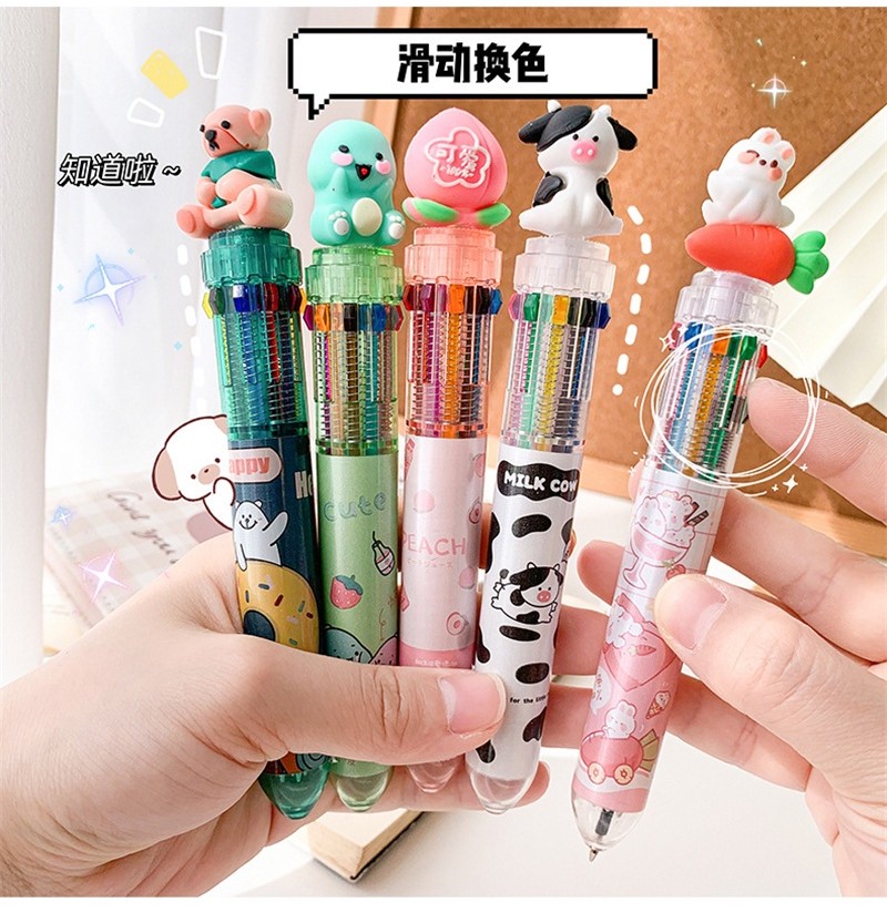 10 Colors in 1 Creative Cartoon Ballpoint Pens 0.5mm Large Capacity ...