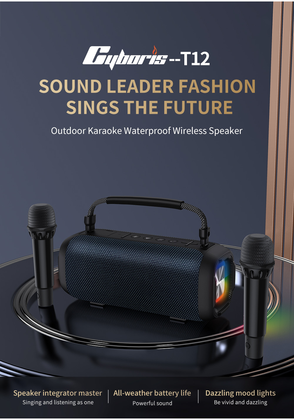 Cyboris T12A 80W Speaker Portable BT5.3 Speakers Subwoofer HIFI Sound Quality 8800mAh TWS ...