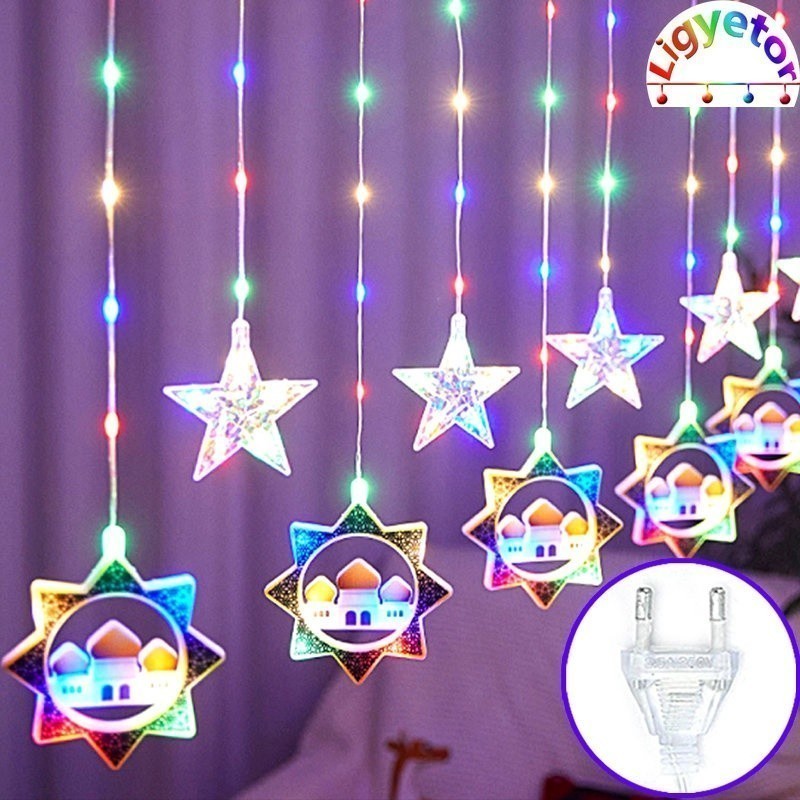 Ligyetor Malay Islamic LED Moon Curtain String Lights Castle Colored ...