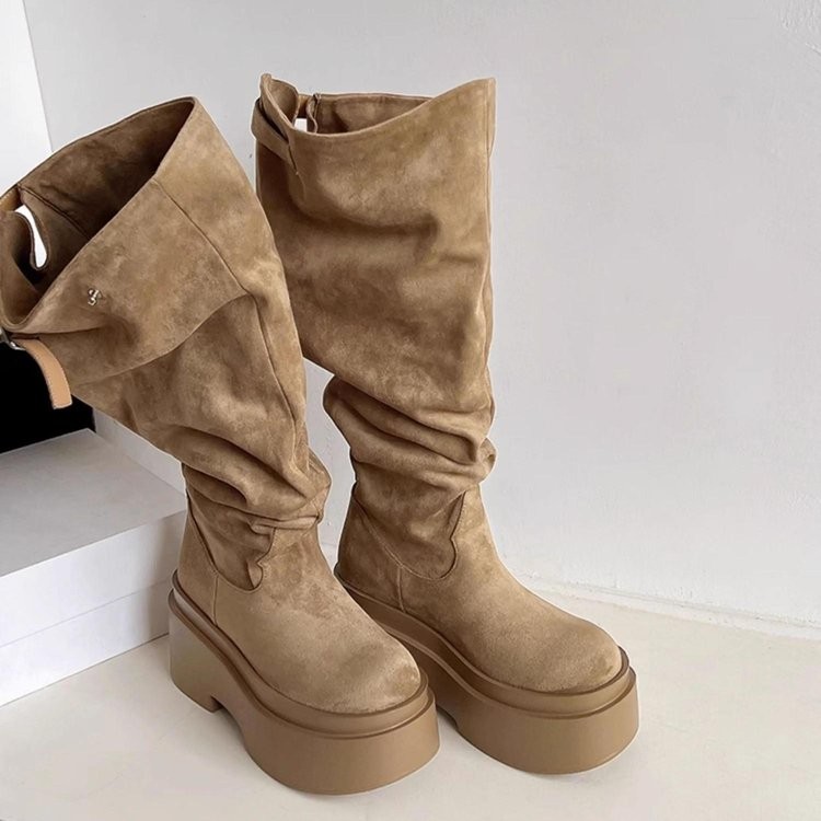 Thick Bottom High-Heel Boots Women Muffin Bottom below the Knee Boots ...