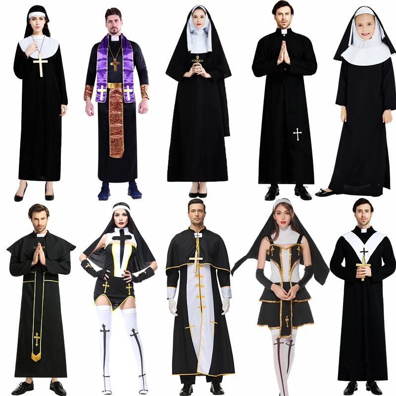 Spot Party Performance Acting Halloween Priest And Nun Costume Adult ...