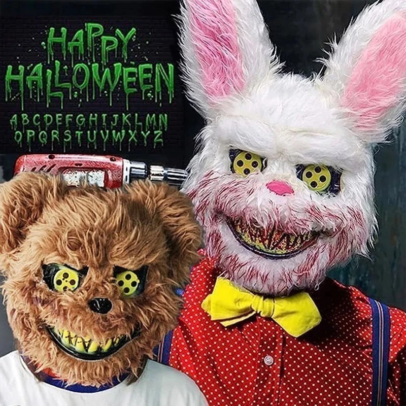 LED Bloody Plush Bunny Bear Mask Halloween Carnival Party Realistic ...