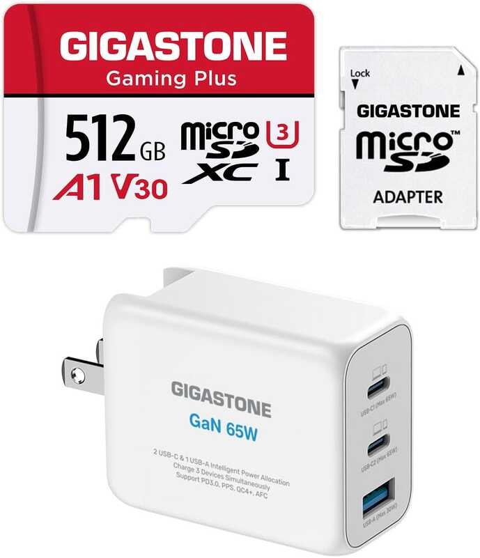 Micro Gigastone 512GB SD Card, Gaming Plus with 65W USB C Charger GaN ...