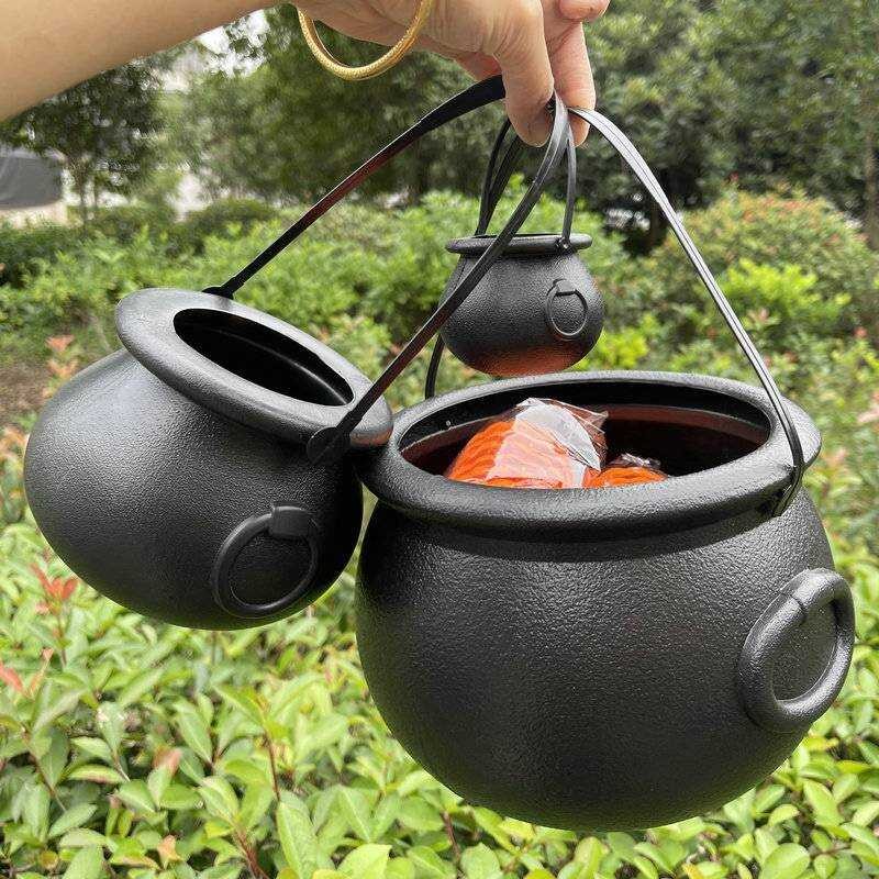 Halloween Witch Pot Plastic Flame Bucket Black Cauldron Halloween Candy ...