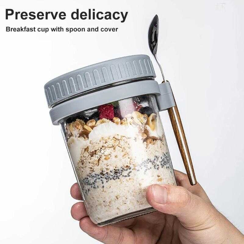 350Ml/450Ml Reusable Overnight Oats Jars With Spoon Portable Breakfast ...